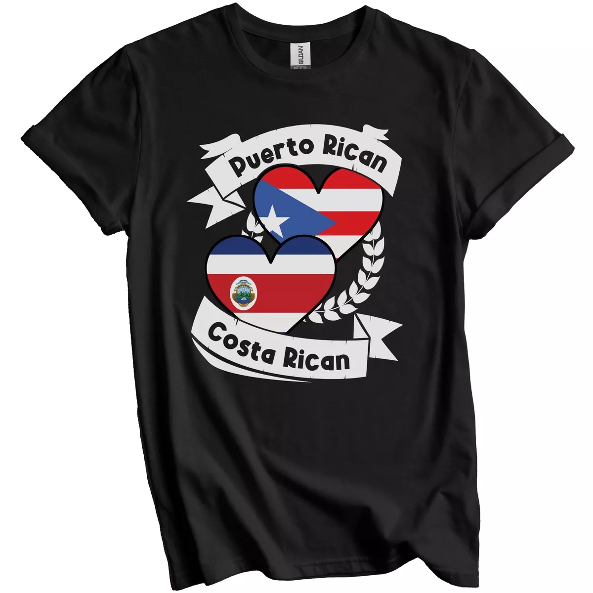 Gildan Puerto Rican Costa Rican Heart Flags Puerto Rico Costa Rica T ...
