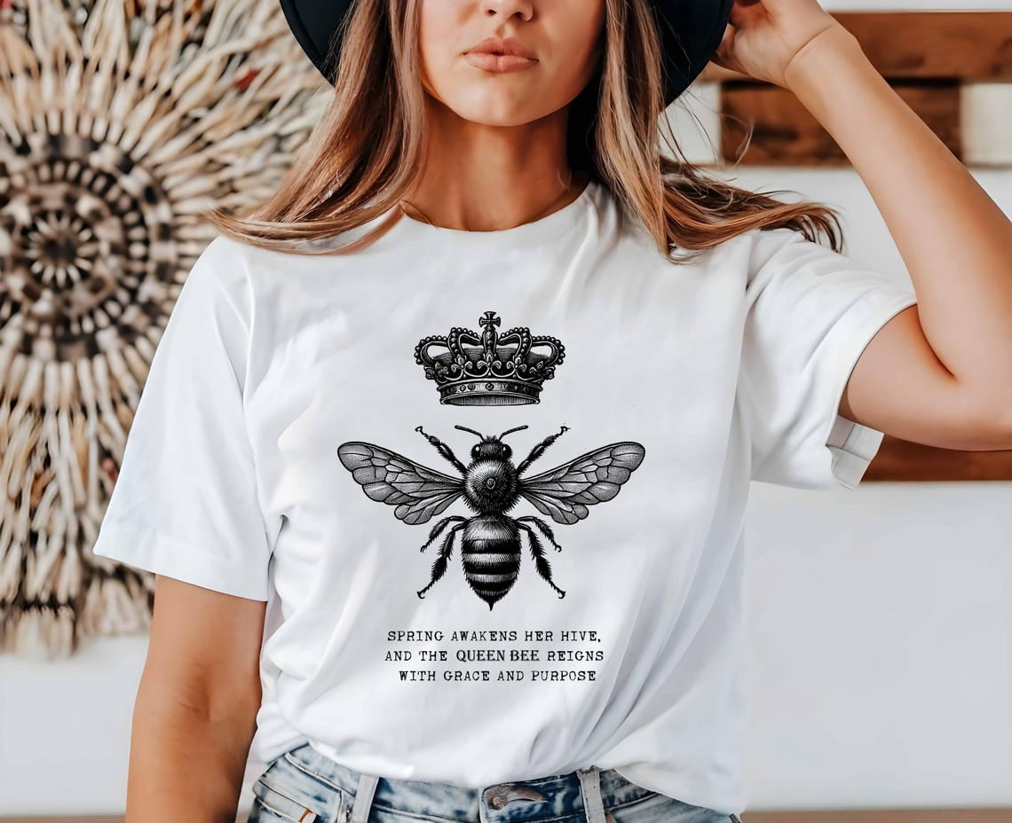 Gildan Queen Bee Tee With Crowned Bee Graphic, Nature Inspired Feminine ...