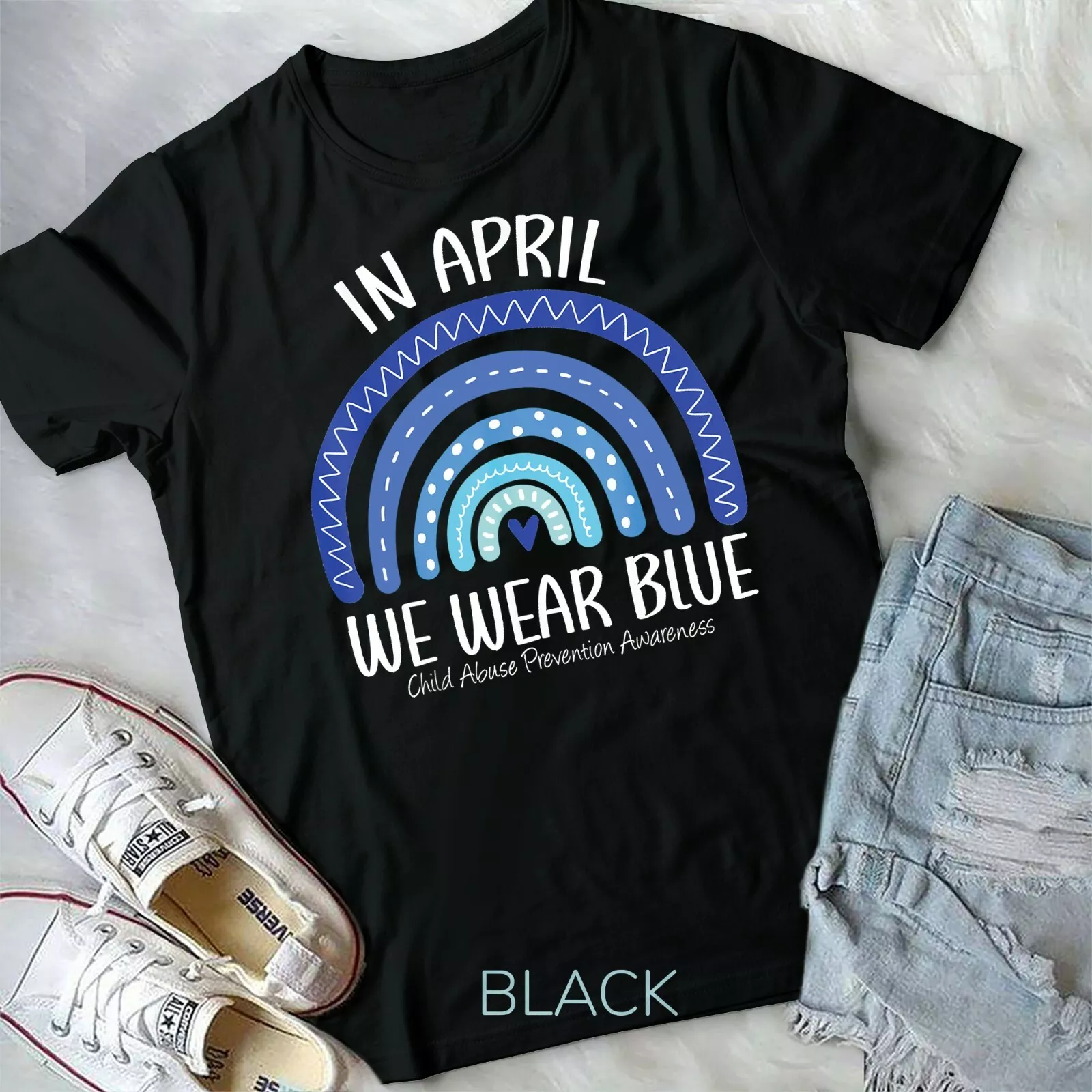 Gildan Rainbow April We Wear Blue Child Abuse Prevention Awareness T ...