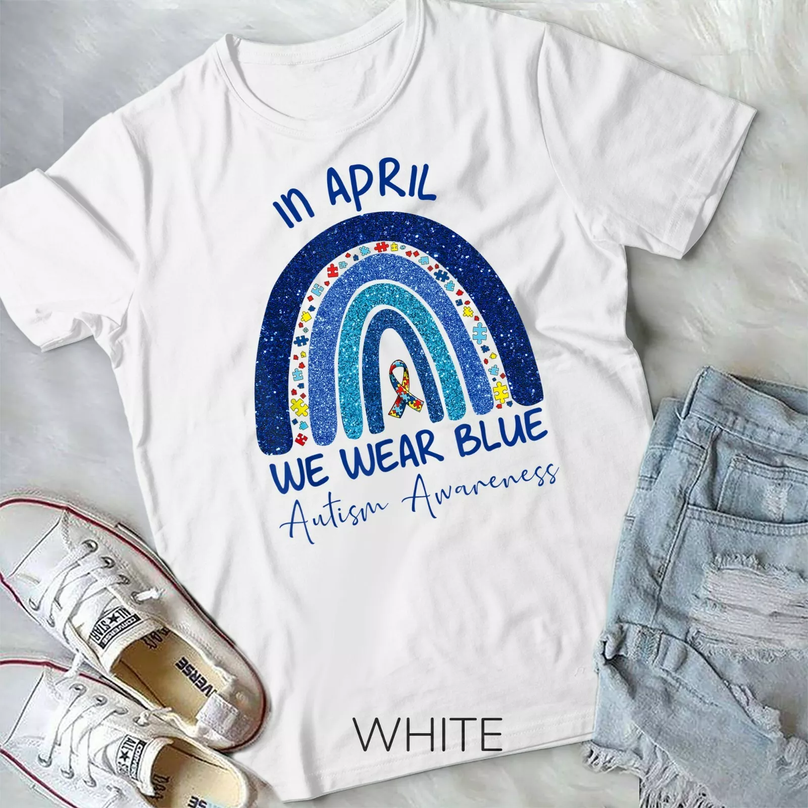 Gildan Rainbow Autism In April We Wear Blue Autism Awareness Month T ...