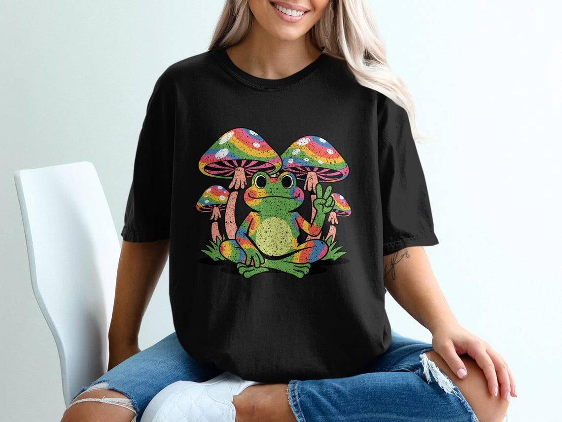Gildan Rainbow Frog Graphic Tee, Psychedelic Mushroom And Peace Symbol ...