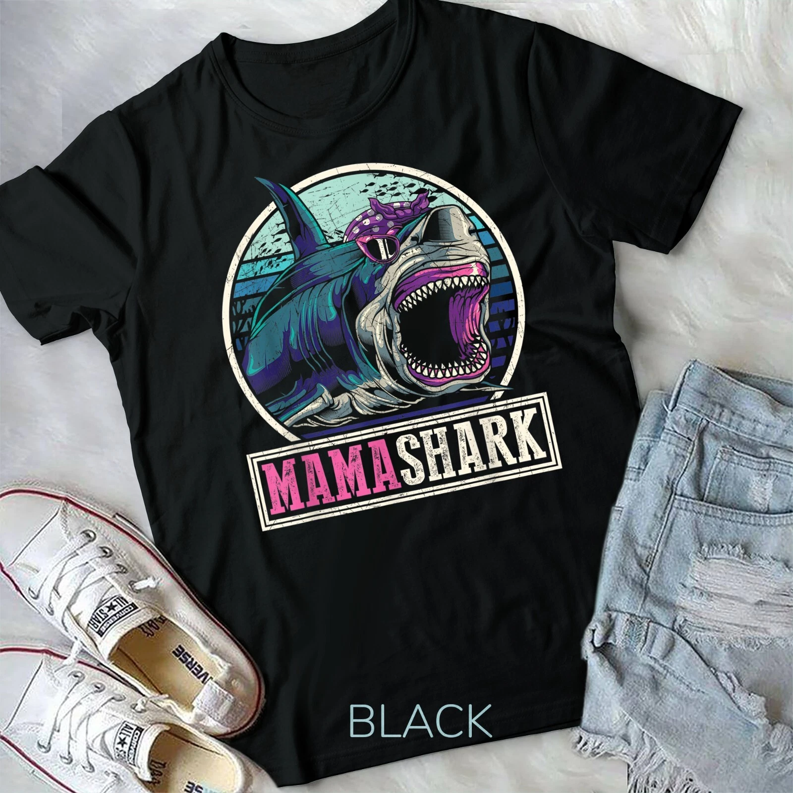 Gildan Retro Sea Monster Mommy Gift Whale Animal Family Mama Shark ...