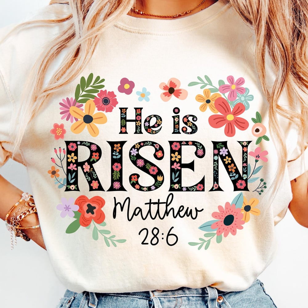 Gildan He is Risen T-shirt, Christian Easter T-shirt, Spring Floral T ...