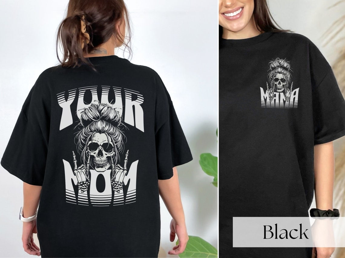 Gildan Rock Mom Life Tee, Bold Skull Design With Retro Rock Style For ...