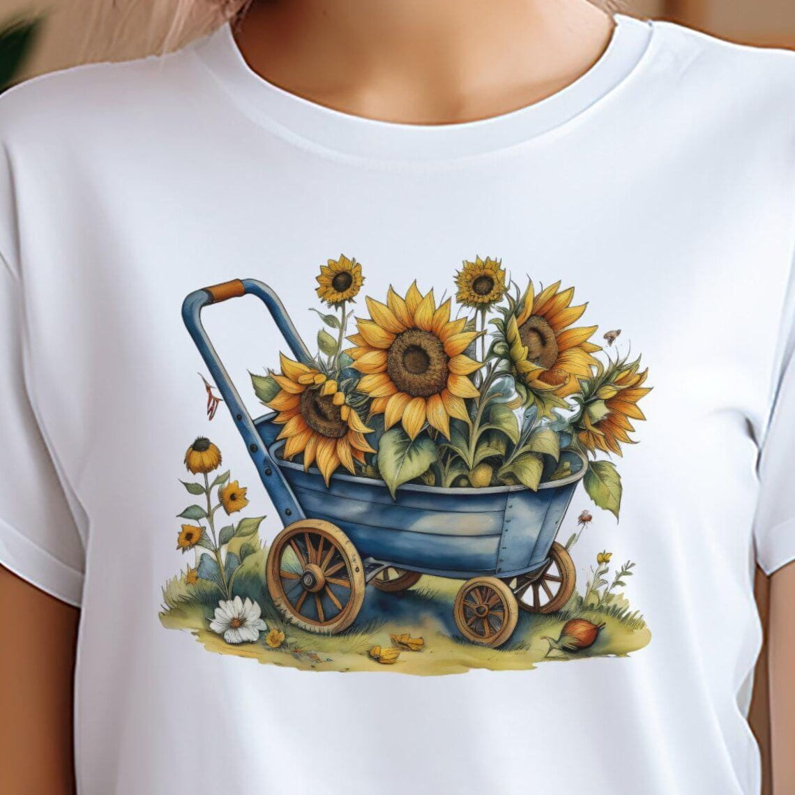 Gildan Rustic Sunflower Wagon Tee With Country Inspired Floral Art For ...