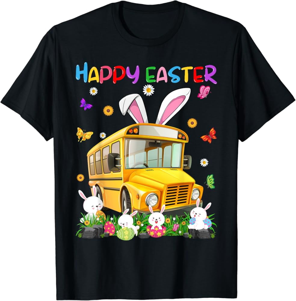 Gildan School Bus With Bunny Ears Bunnies & Easter Eggs Easter Day T ...