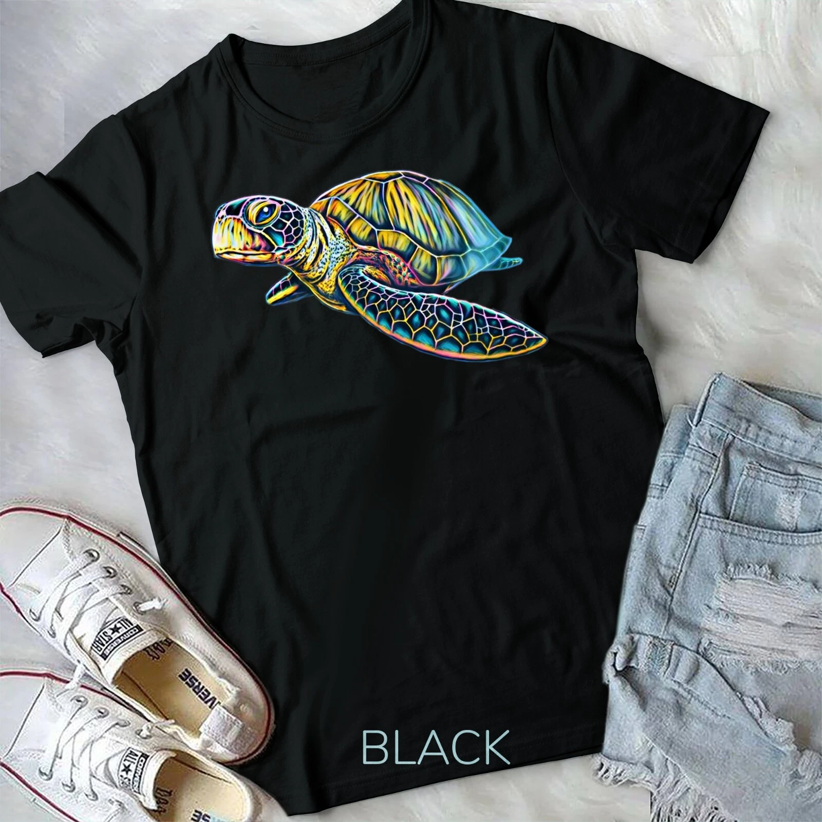 Gildan Sea Turtle Motif Sea Animals Ocean Turtles Colorful Unisex T ...