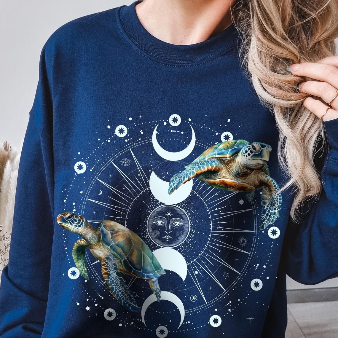 Gildan Sea Turtle Shirt With Celestial Ocean Art, Whimsigoth Nature Tee ...