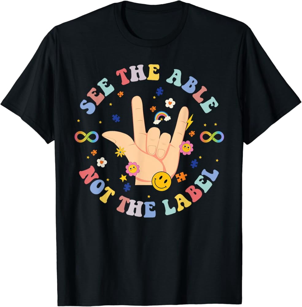 Gildan See The Able Not Label Autism Awareness Hand Sign Language T ...
