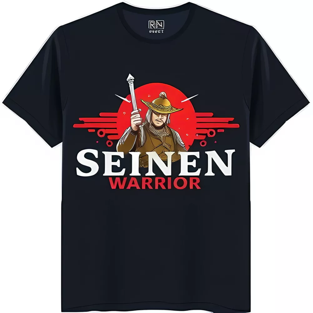 Gildan Seinen T-Shirt Dark Blue Tee with Anime Inspired Design & Red ...