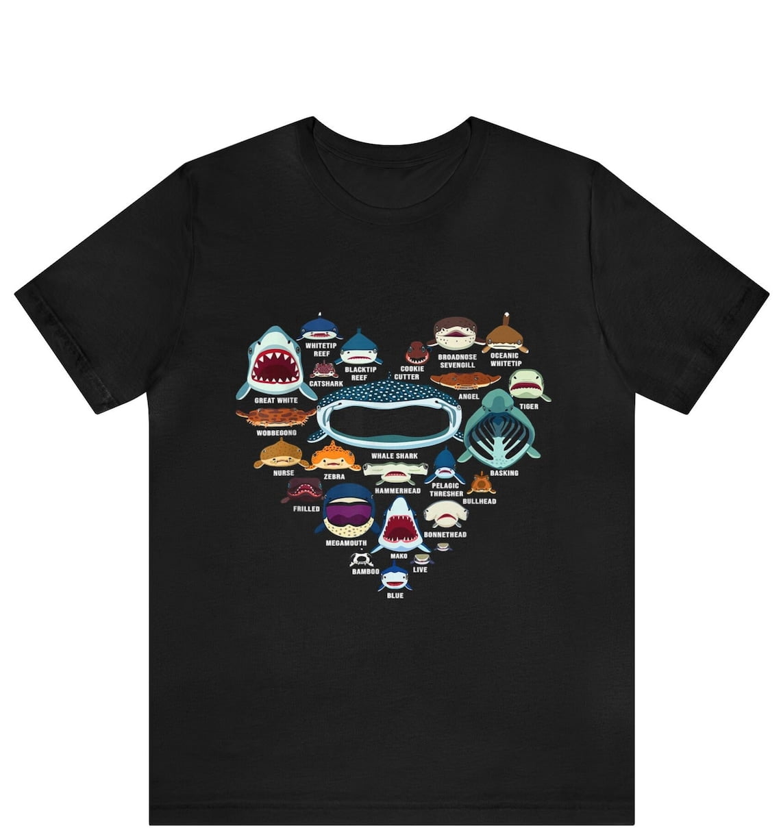 Gildan Shark Lover Tee With Heart Shark Faces And Ocean Theme, Marine ...