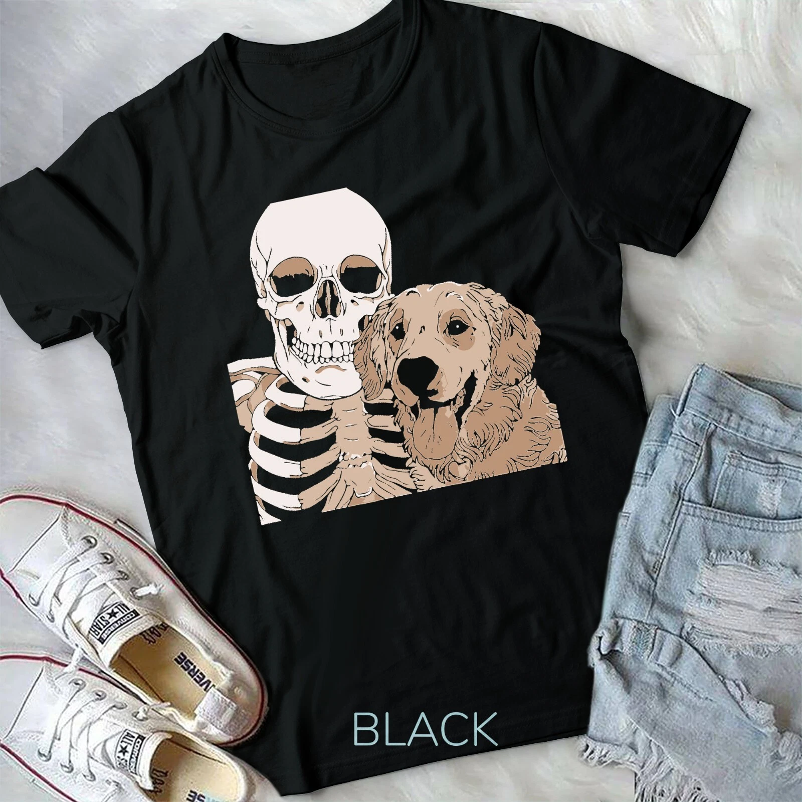 Gildan Skeleton Holding A Dog Shirt Lazy Halloween Costume Skull Unisex ...