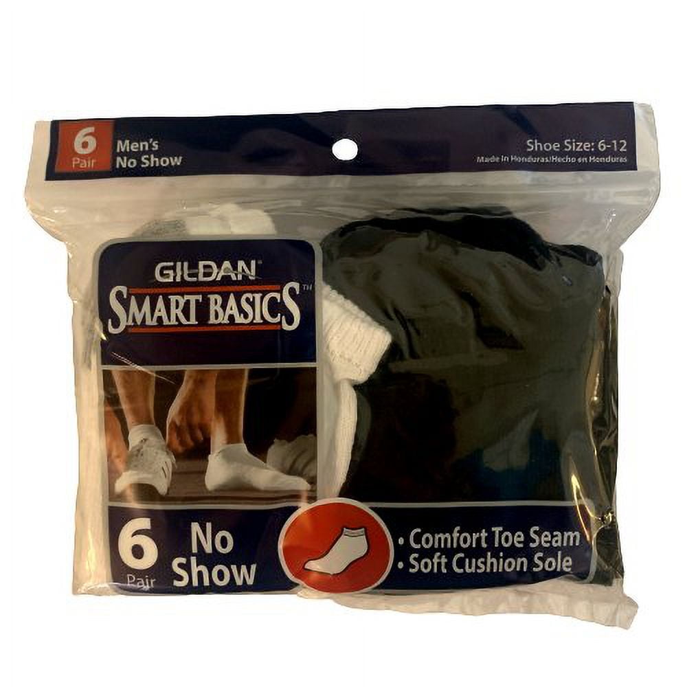 Gildan Smart Basics Men's Socks No Show Shoe Size 6-12, 6 Pairs, Black ...