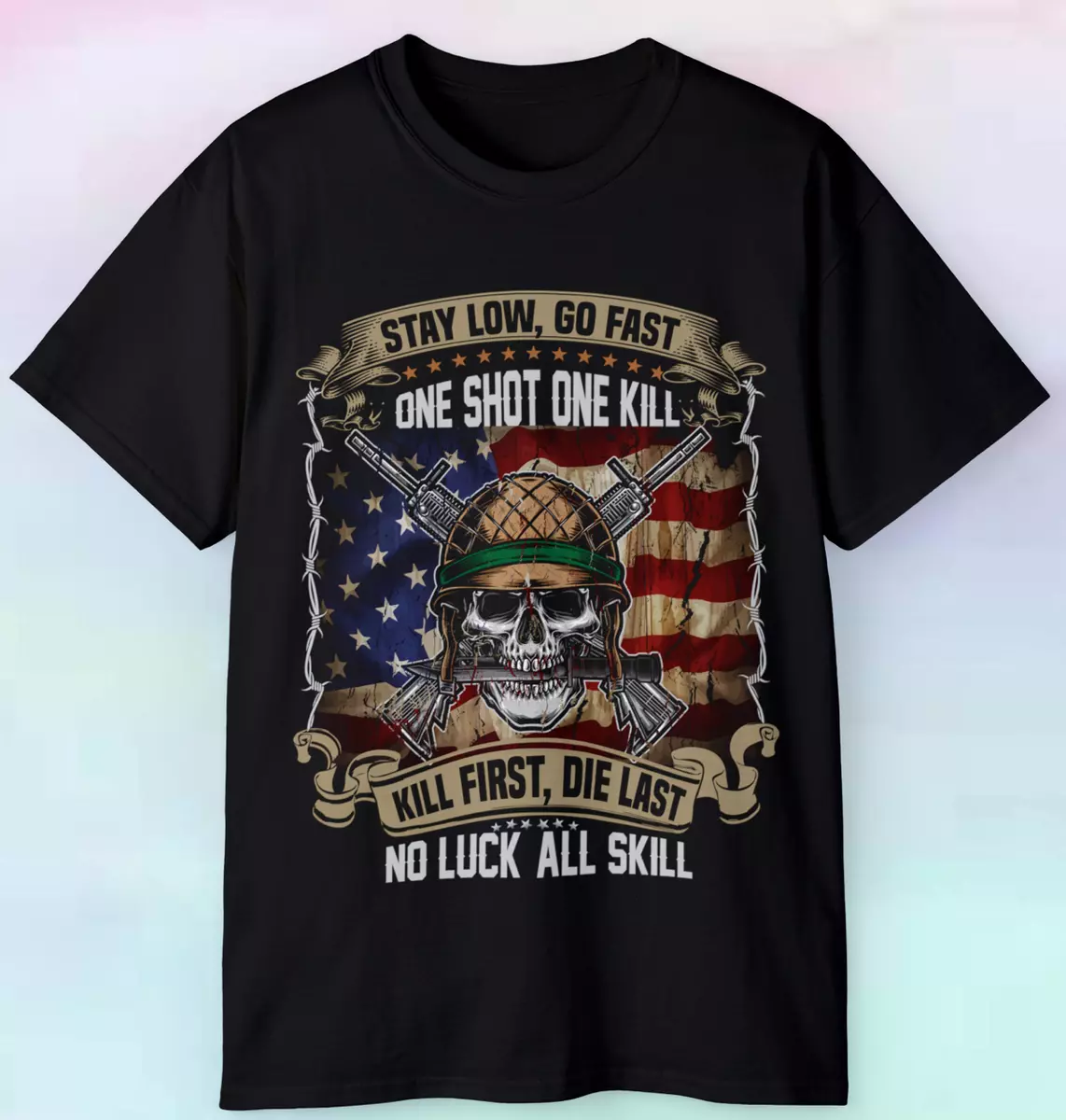 Gildan Stay Low Go Fast Military Skull Graphic Tee Tactical Slogan ...
