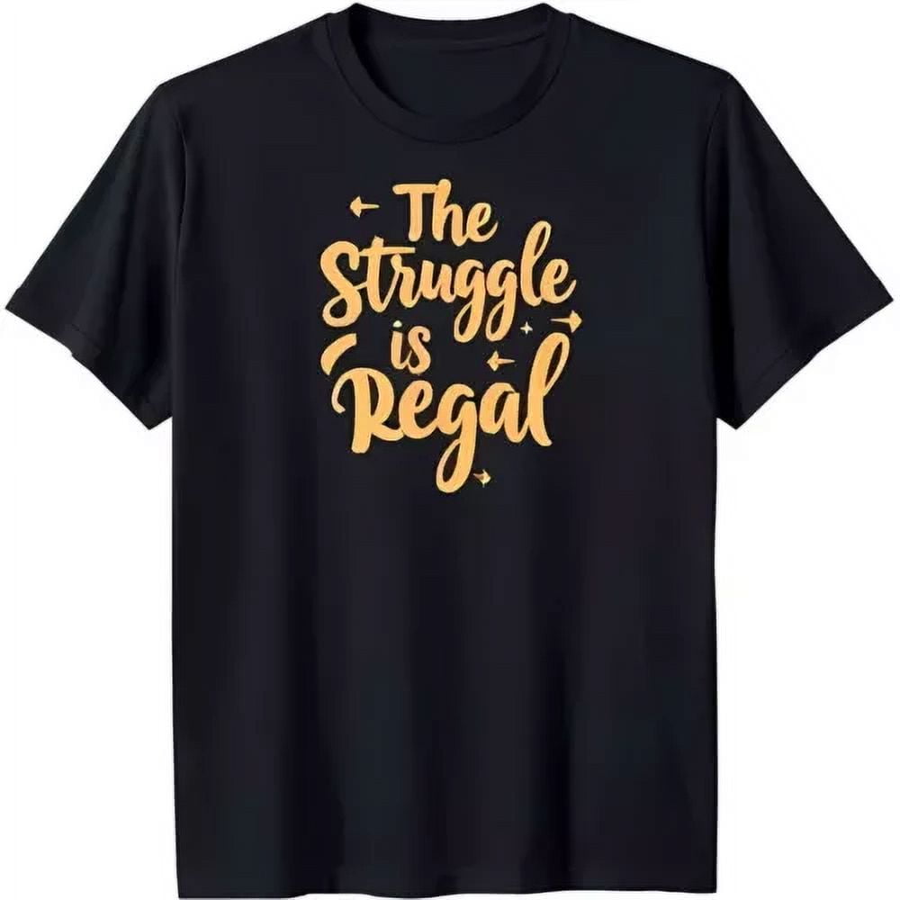 Gildan Stylish Black T-Shirt with Gold 'The Struggle is ' Cursive ...