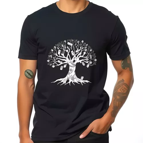 Gildan Stylish Black T-Shirt with Monochrome Money Tree Illustration ...