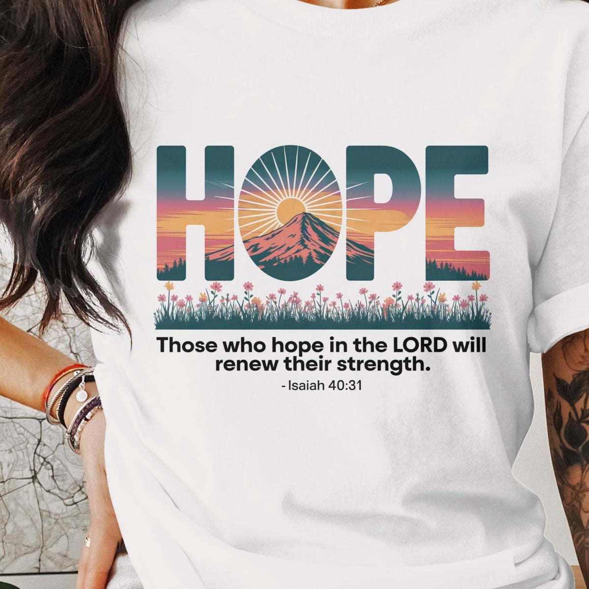 Gildan Sunset Mountain Inspirational Christian Shirt, Faith-Based Bible ...