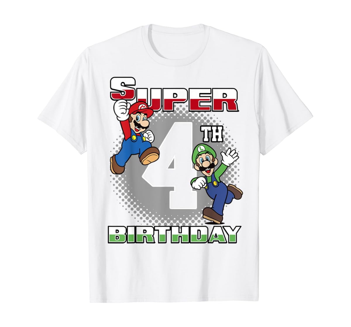 Gildan Super Mario And Luigi Super Birthday 4Th Birthday Portrait T ...