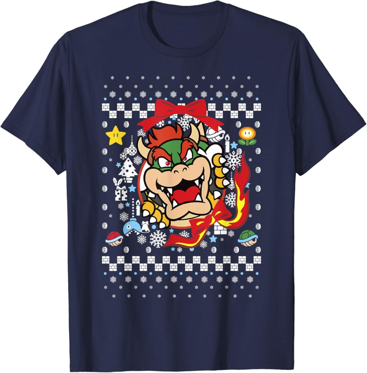 Gildan Super Mario Bowser Classic Ugly Christmas Graphic T-Shirt T ...