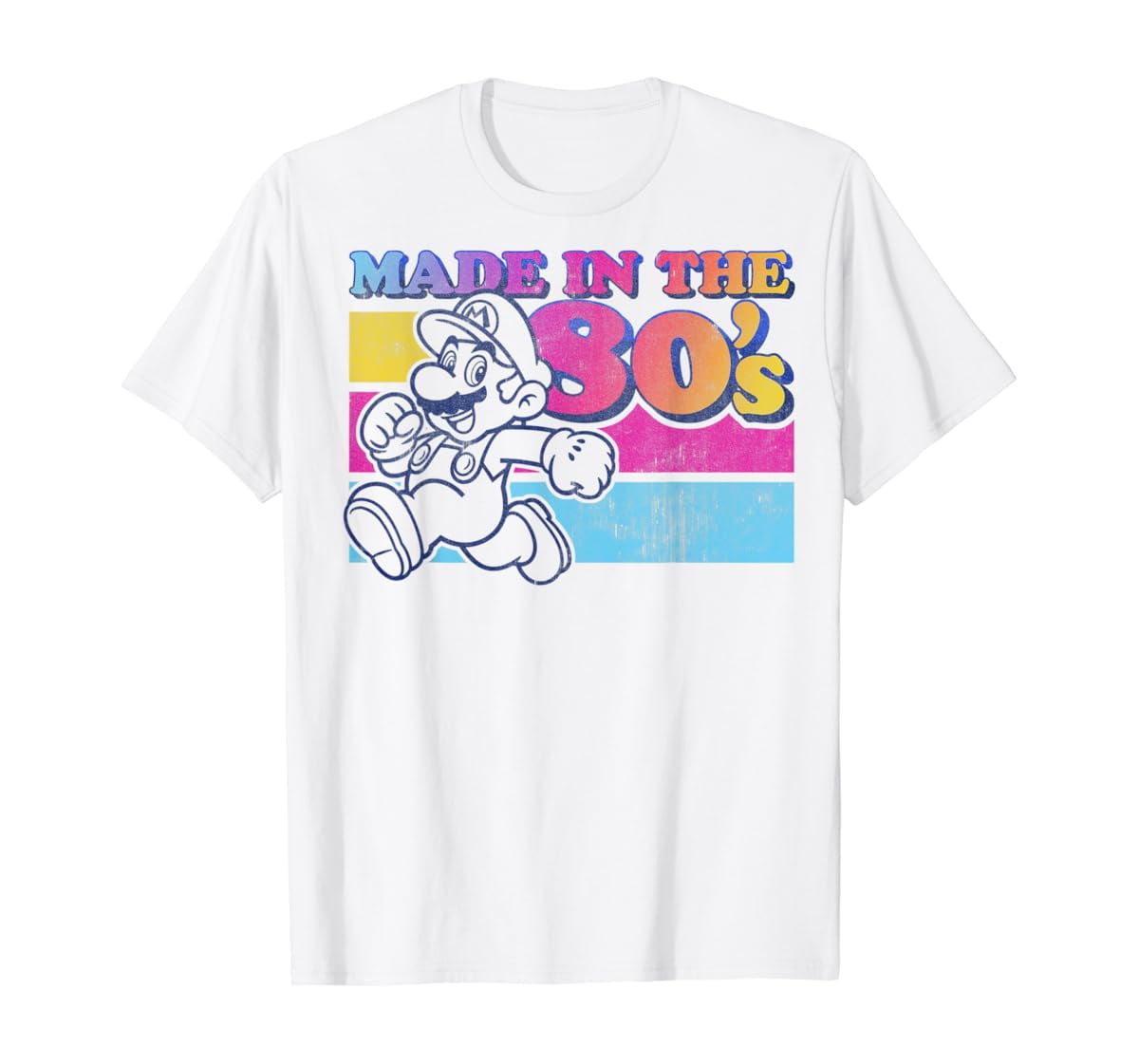 Gildan Super Mario Made In The 80'S Retro Gradient Color Fade T ...