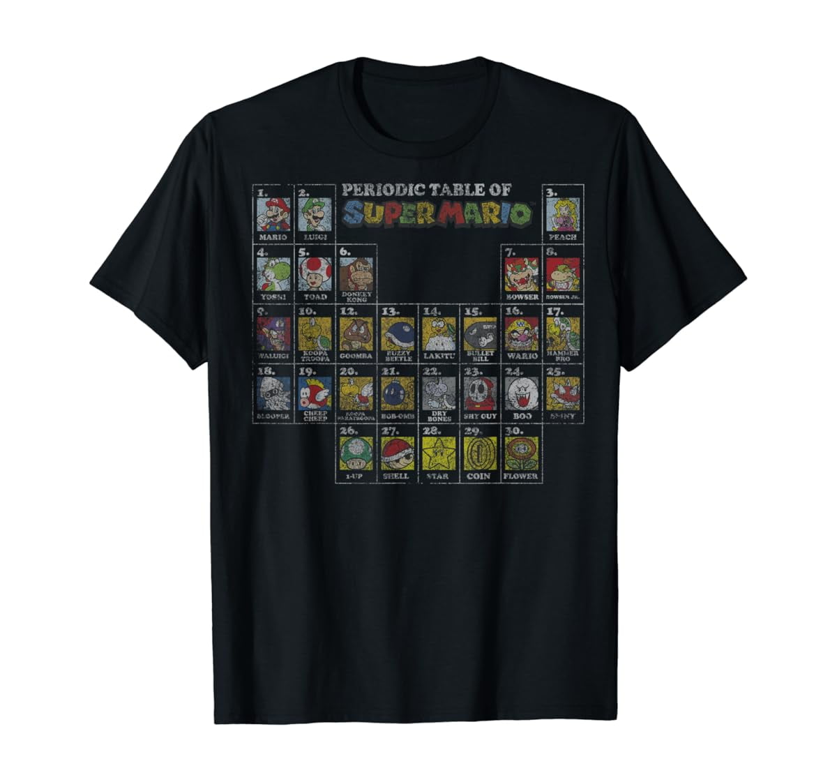 Gildan Super Mario Periodic Table Of Character Panel Grid T-Shirthot ...