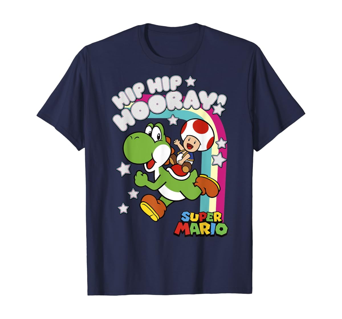 Gildan Super Mario Yoshi And Toad Hip Hip Hooray Rainbow T-Shirthot ...