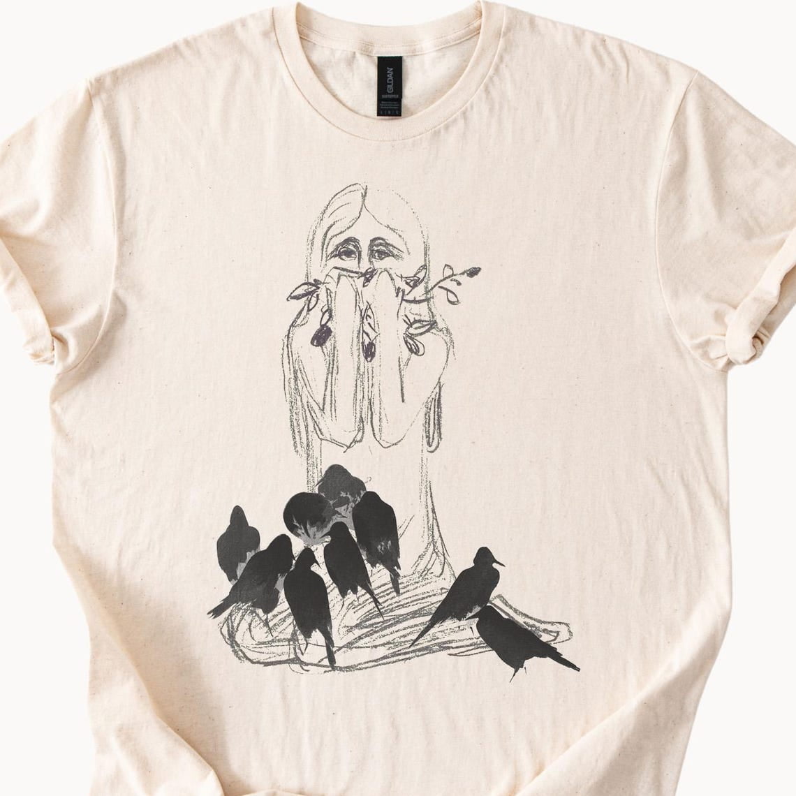 Gildan Surreal Woman With Leaves And Birds Shirt Featuring Artistic ...