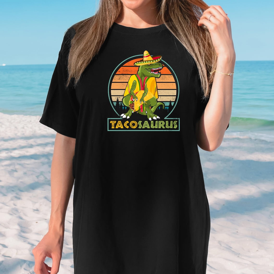 Gildan Tacosaurus Fiesta Tee, Funny Dinosaur Celebration Graphic With ...