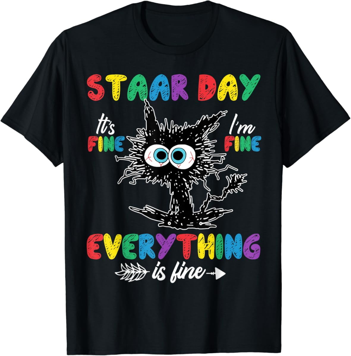 Gildan Test Day Black Cat Teacher Student Staar Testing Day T-Shirt ...