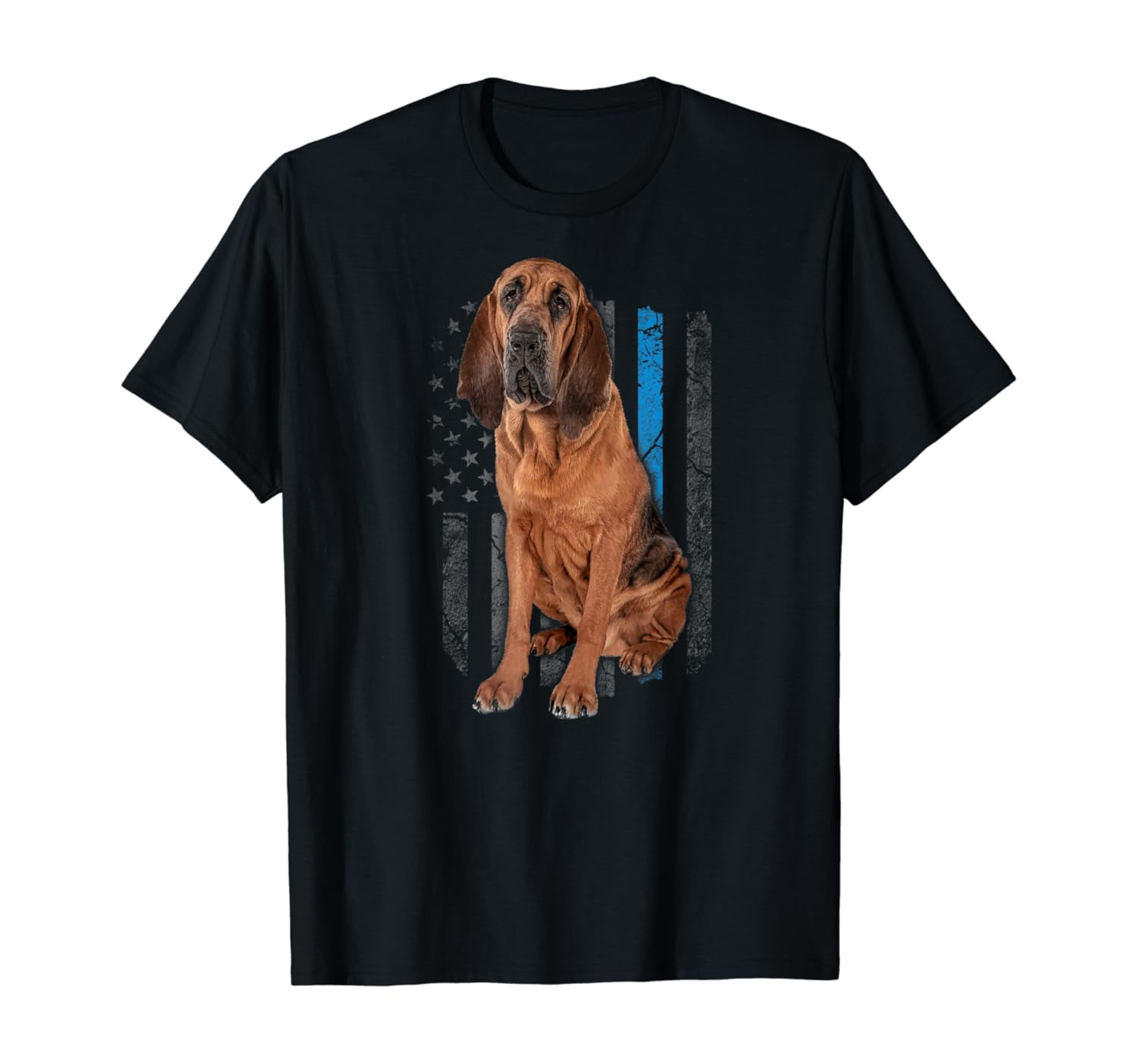 Gildan Thin Blue Line American Flag Bloodhound Police Dog T-Shirt ...