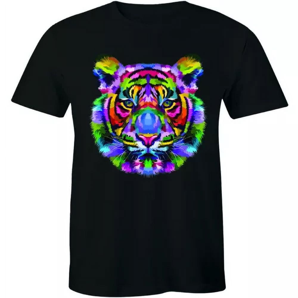 Gildan Tiger Face Neon Shirt - Wild Life Animal Rave Music T-Shirt ...