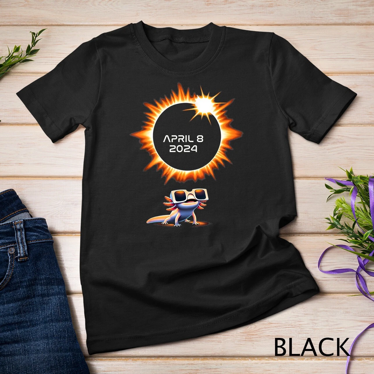 Gildan Total Solar Eclipse Shirt 2024 Axolotl In Astronomy Glasses ...