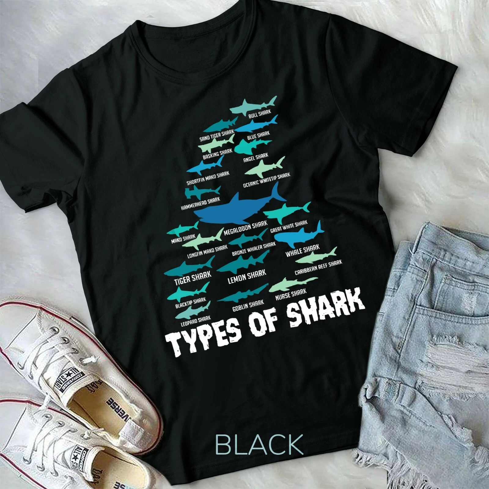 Gildan Types of Shark Megalodon Great White Nurse Shark Unisex & Youth ...