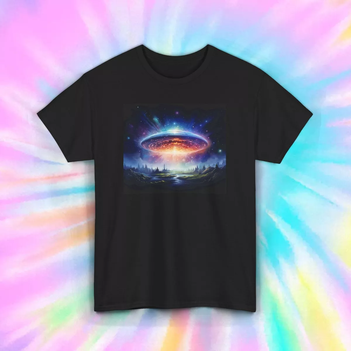 Gildan Ufo Alien Abduction Sci-Fi Outer Space Glow Art Graphic Tee ...