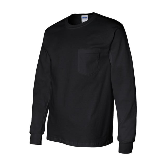 Gildan Ultra Cotton Long Sleeve T-Shirt with Pocket, Size XL, Black ...