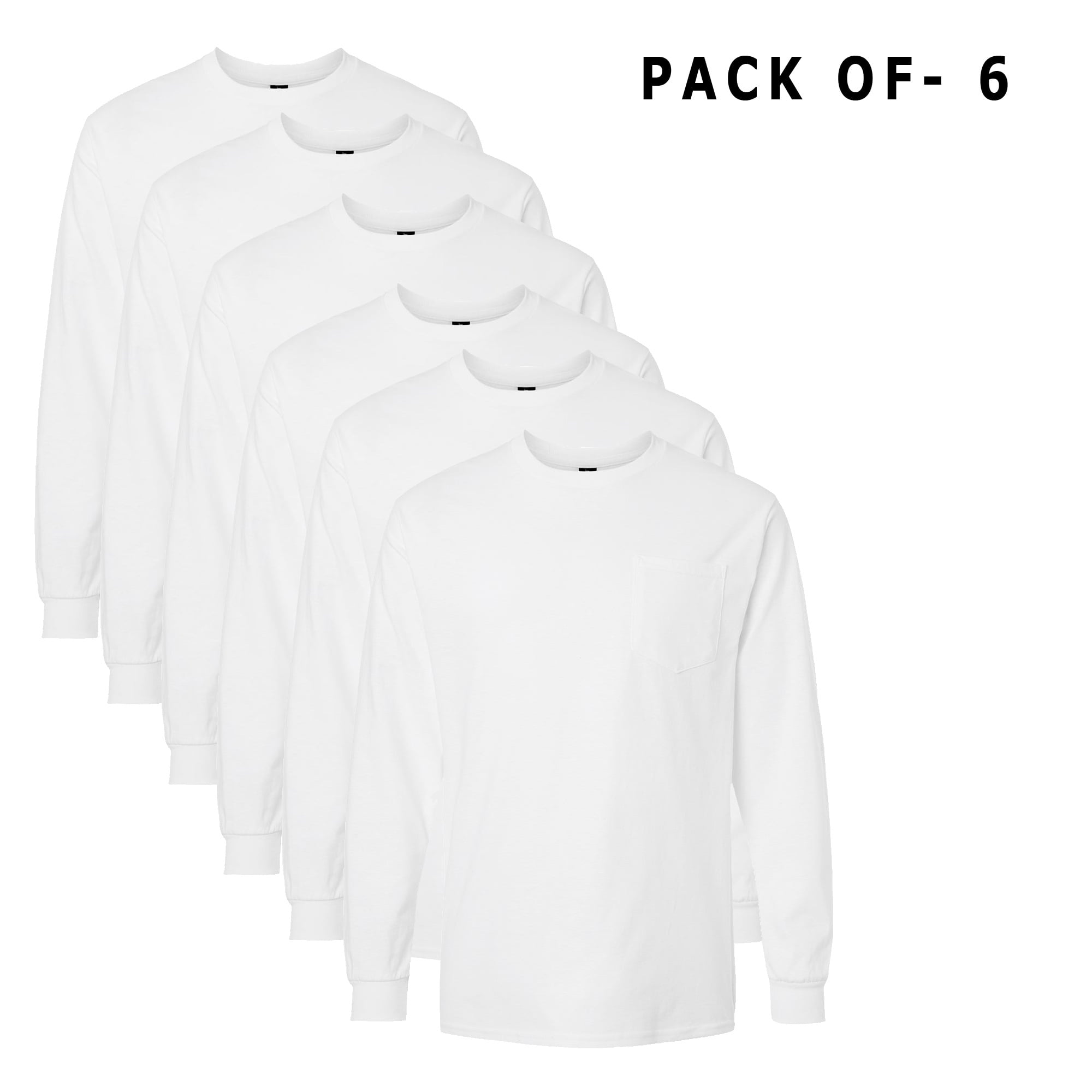 Gildan Ultra Cotton Long Sleeve Pocket T-Shirt 2410 | Bulk 6 Pack White ...