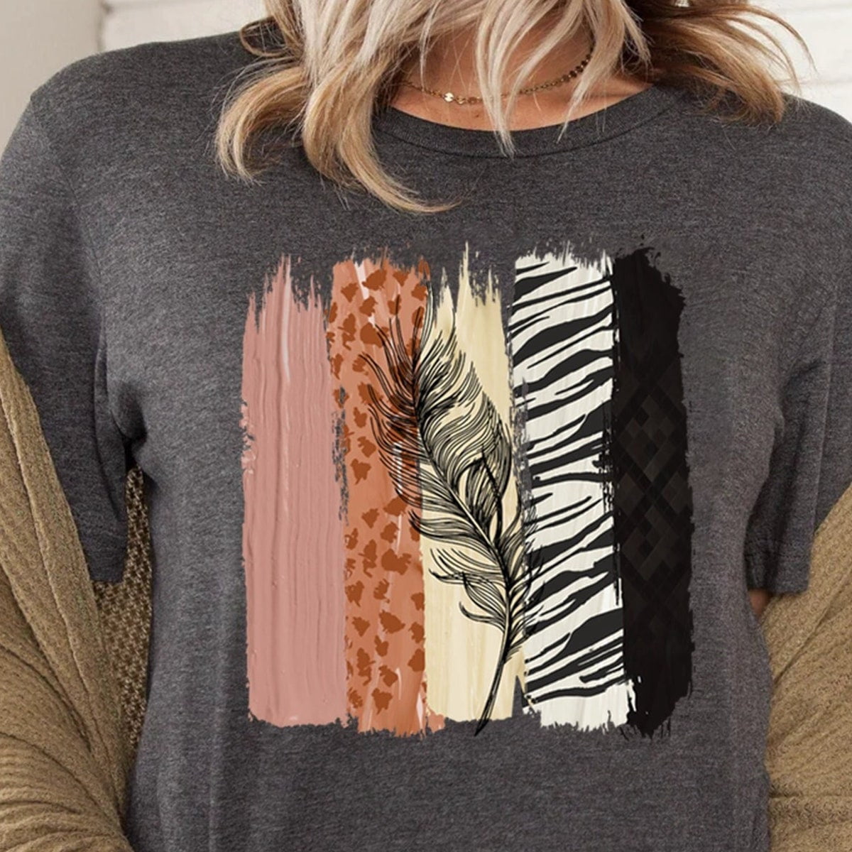 Gildan Unique Safari Brush Strokes with Black Feather, Animal Print ...