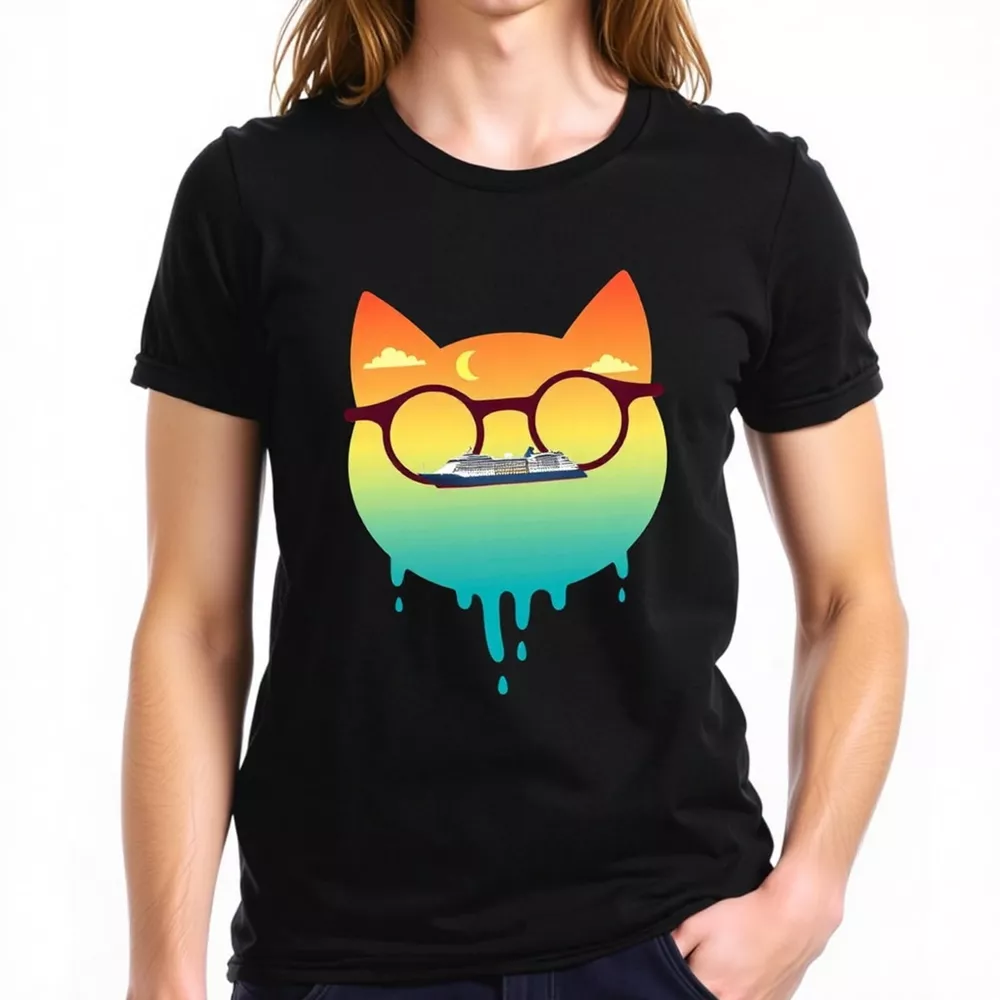 Gildan Vibrantace T-Shirt with Glasses & Sunset Design - Unique Graphic ...
