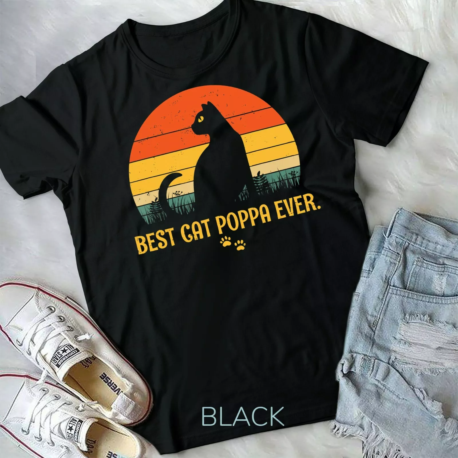 Gildan Vintage Best Cat Poppa Ever Gift Cat Lovers Unisex Form T-Shirt ...