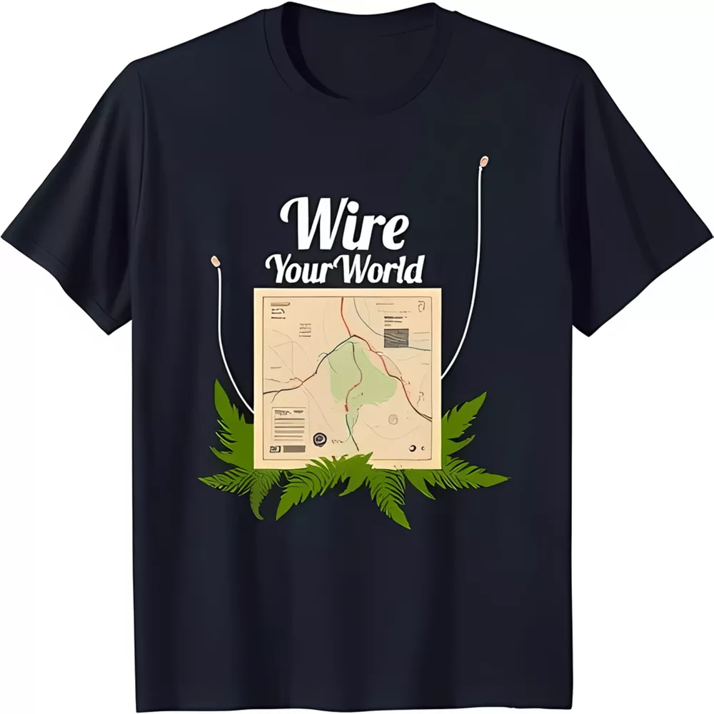 Gildan Vintage Board Map Graphic T-Shirt 'Wire Your World' with Green ...