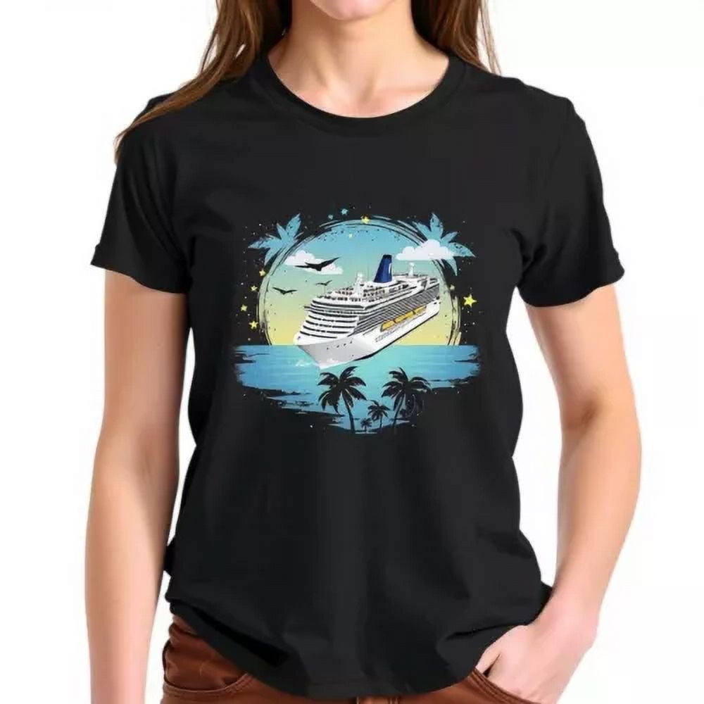 Gildan Vintage Cruise Ship Graphic T-Shirt - Relaxed Fit Trees & Sunset ...