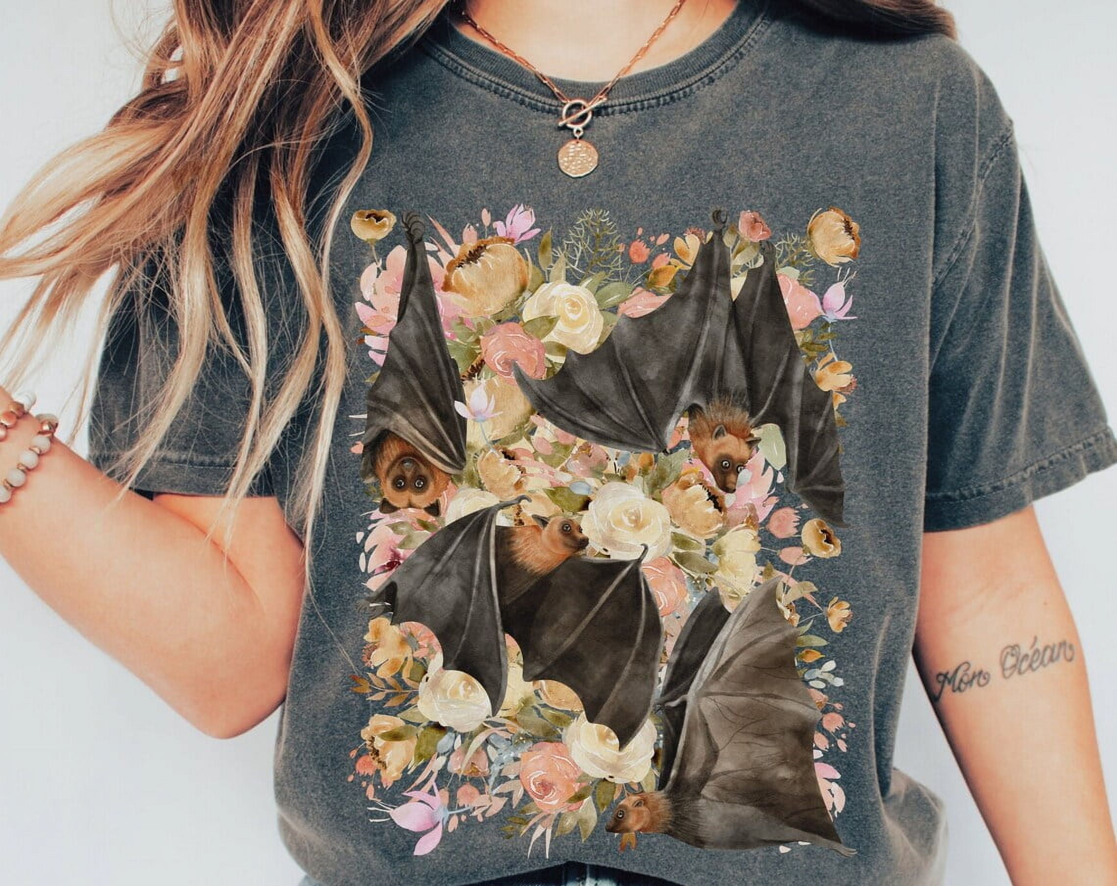 Gildan Vintage Floral Bat Shirt With Cottagecore Noir Aesthetic ...