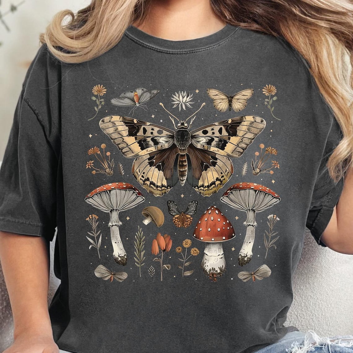 Gildan Vintage Moth Graphic Shirt With Cottagecore Mushroom Apothecary ...