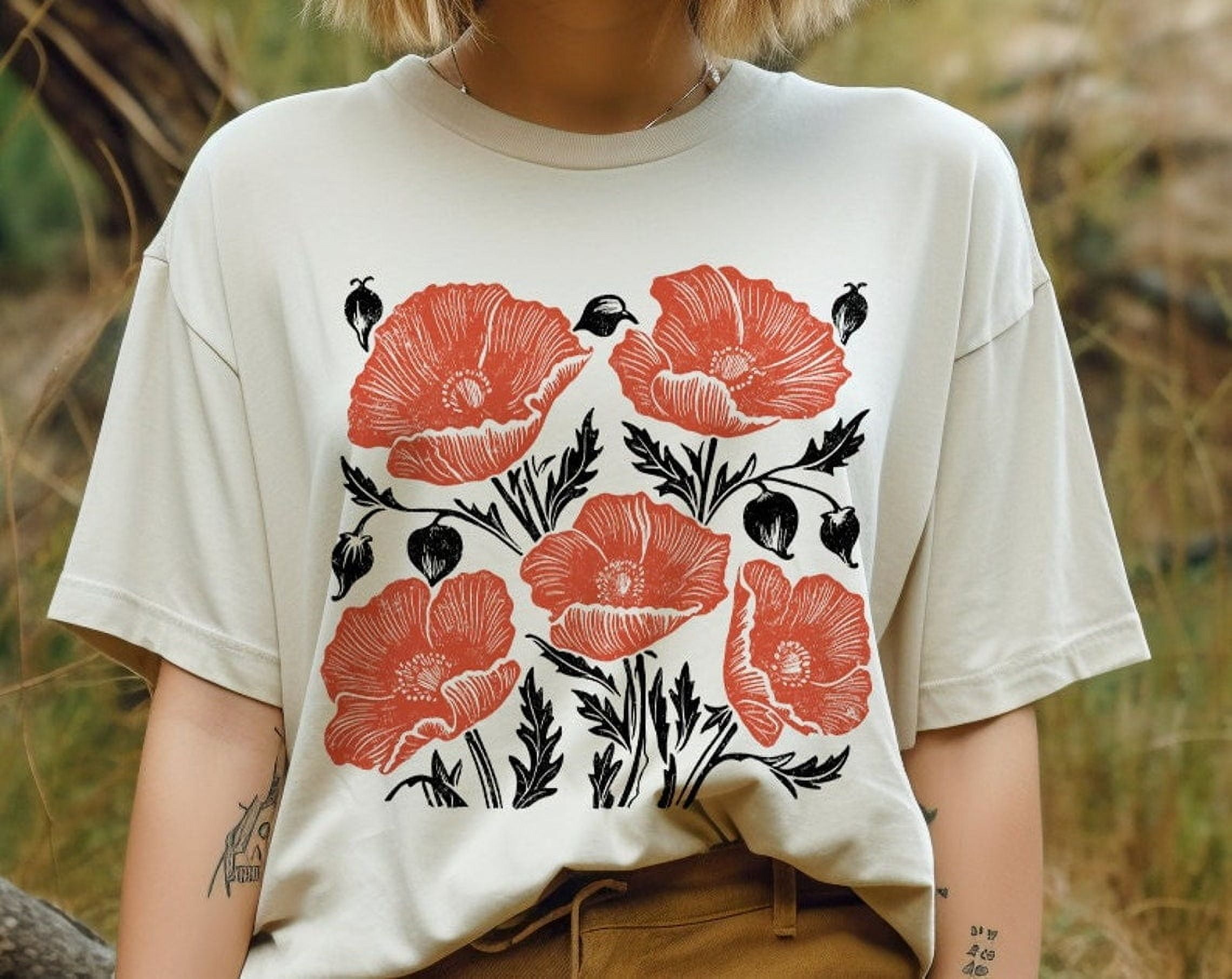 Gildan Vintage Poppy Wildflowers Shirt With Botanical Cottagecore ...