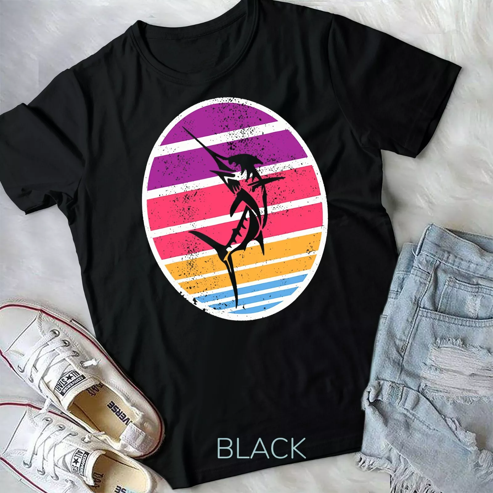 Gildan Vintage Retro Distressed Fishing Sunset Swordfish Kids Men ...