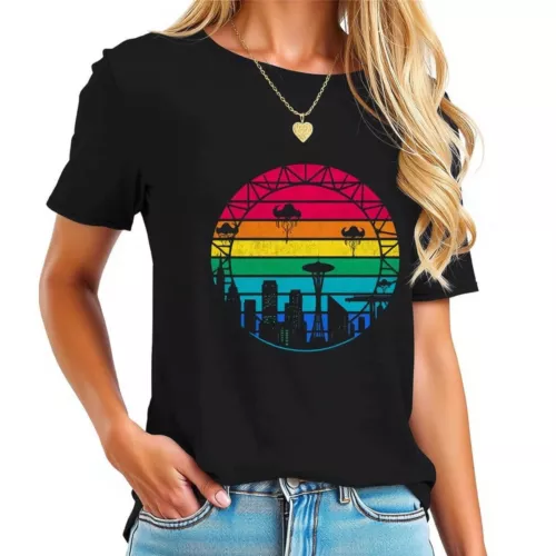 Gildan Vintage Seattle Graphic T-Shirt with UFOs - Retro Black ...