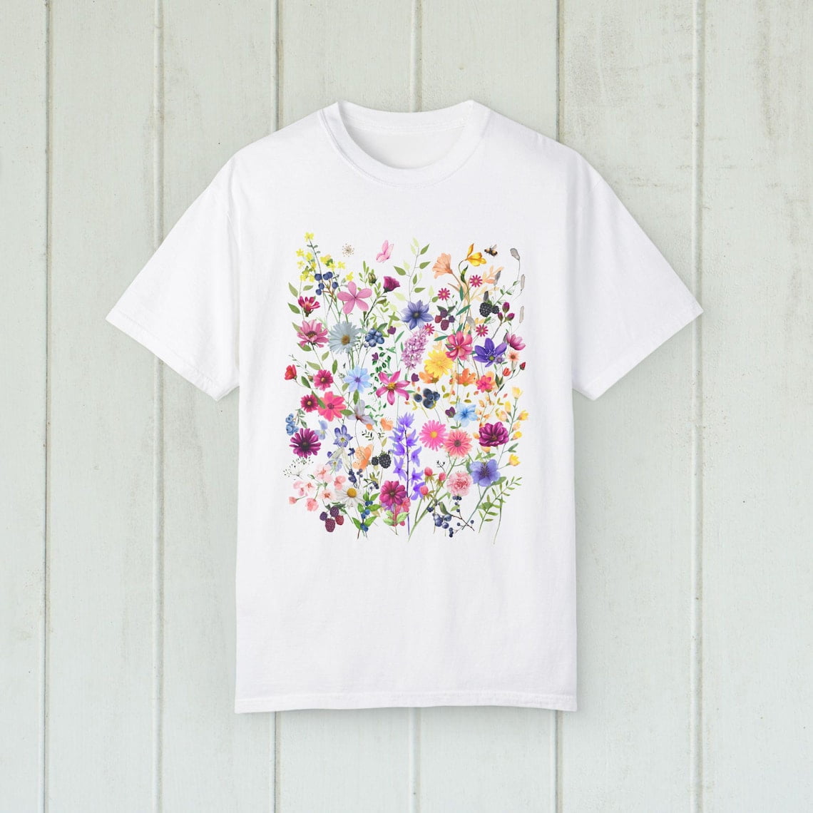 Gildan Vintage Spring Floral Shirt With Pressed Wildflower Art ...