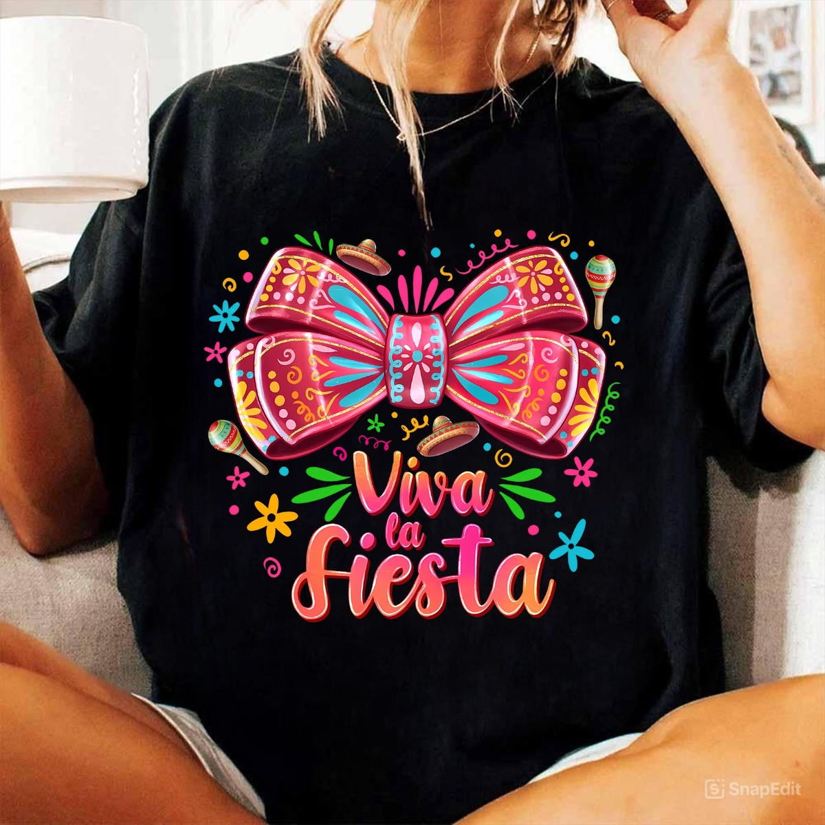 Gildan Viva La Fiesta Coquette Tee, Cute Bow Graphic With Mexican ...