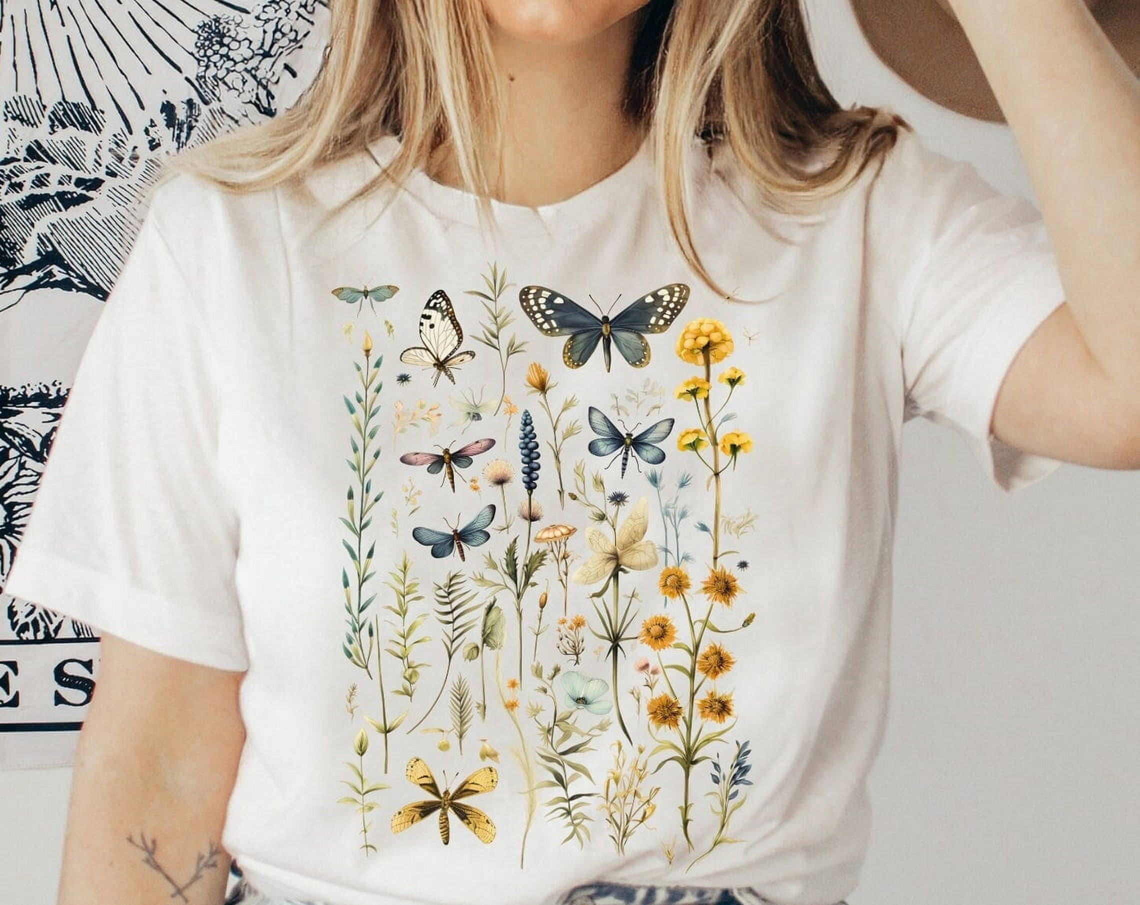 Gildan Watercolor Dragonfly And Wildflower Shirt With Vintage ...