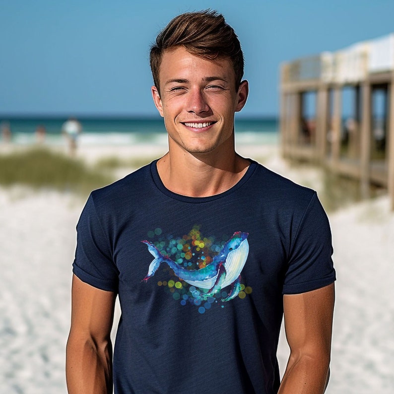 Gildan Watercolor Whale T-Shirt For Ocean Lover, Whale Fan, Marine ...